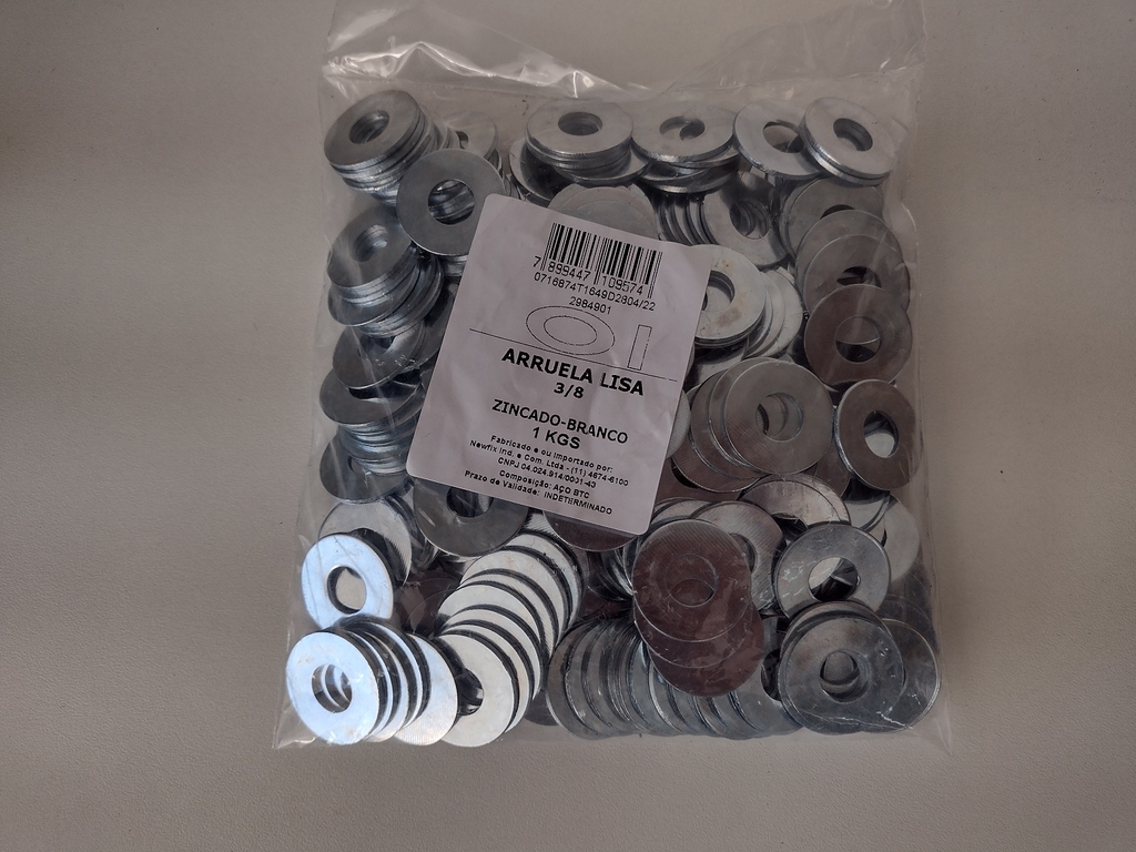 Arruela lisa 3/8 zincado branco New-Fix Din 994 Pacote 1kg