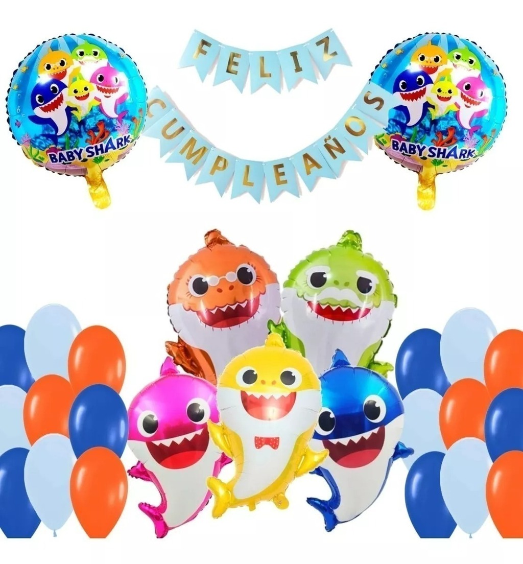 Globos Familia Baby Shark+ 2 Redondos+ Latex