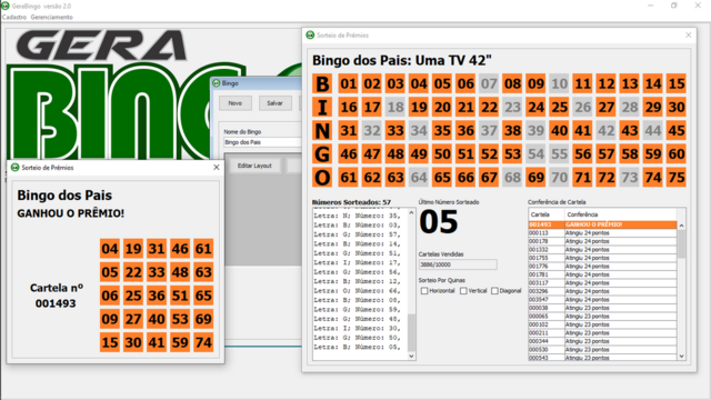 Software gerador de cartela e gerenciador de bingo (50.000 cartelas)