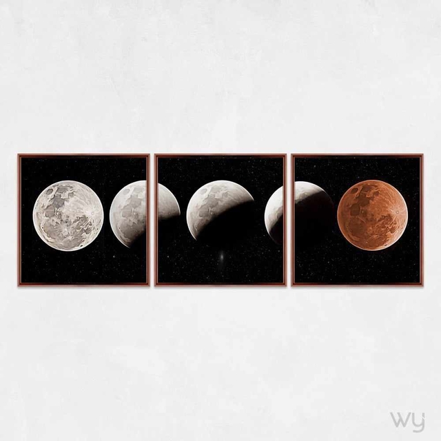 Quadro Fases da Lua kit três telas Quadro Fases da Lua kit três telas