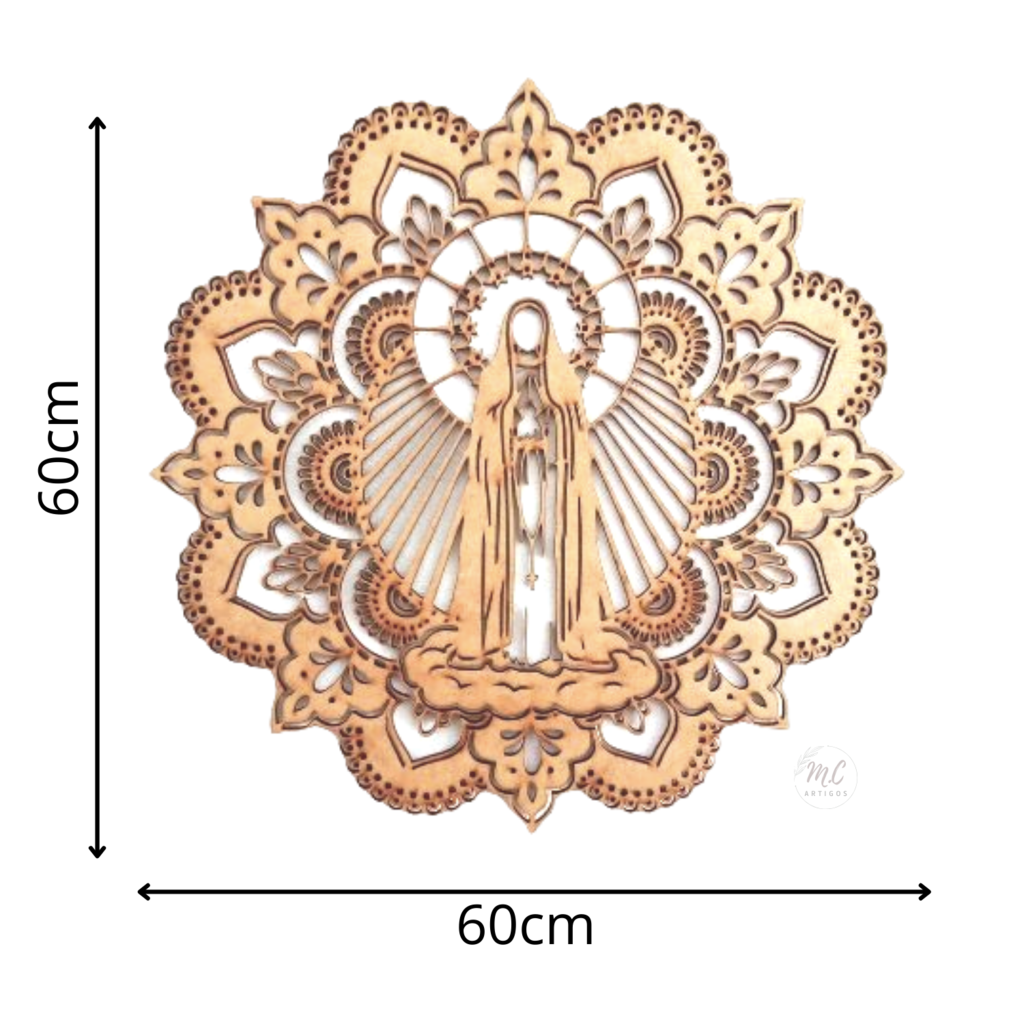 Mandala Nossa Sra. de Fátima Trabalhada MDF - 30/60cm Diâmetro