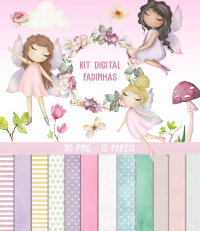 KIT DIGITAL FADAS AQUARELA #1245# - PAPÉIS ENCANTADOS