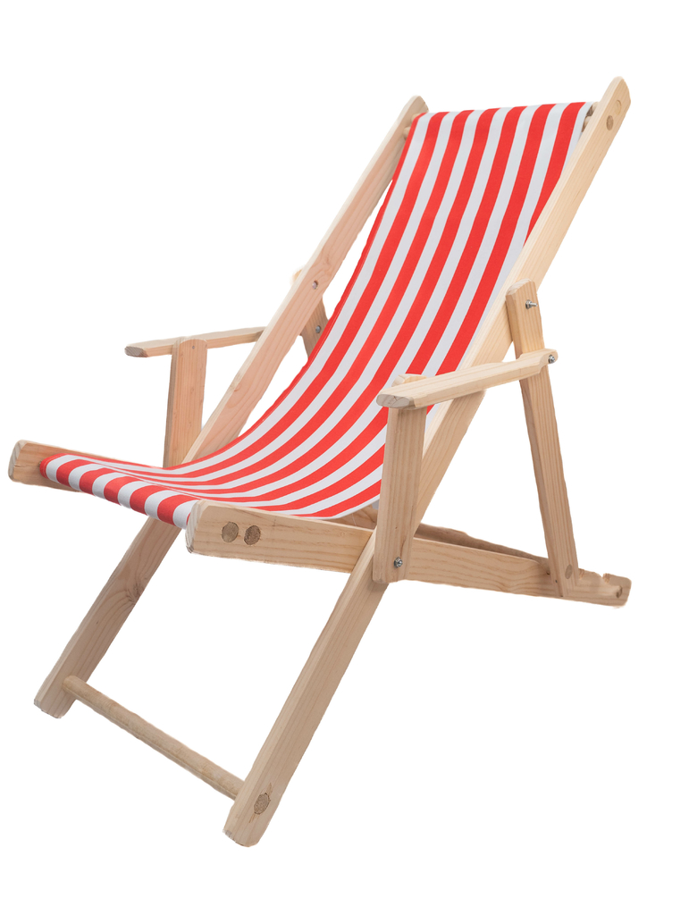 Silla de playa grande con lona rayada roja