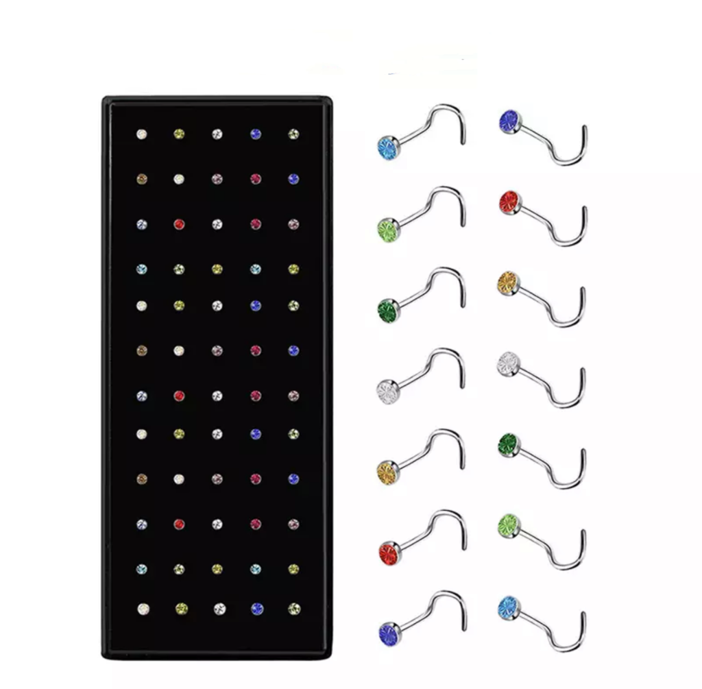 X40 Piercing Aro Nariz Strass Nostril Curvo Acero Quirúrgico