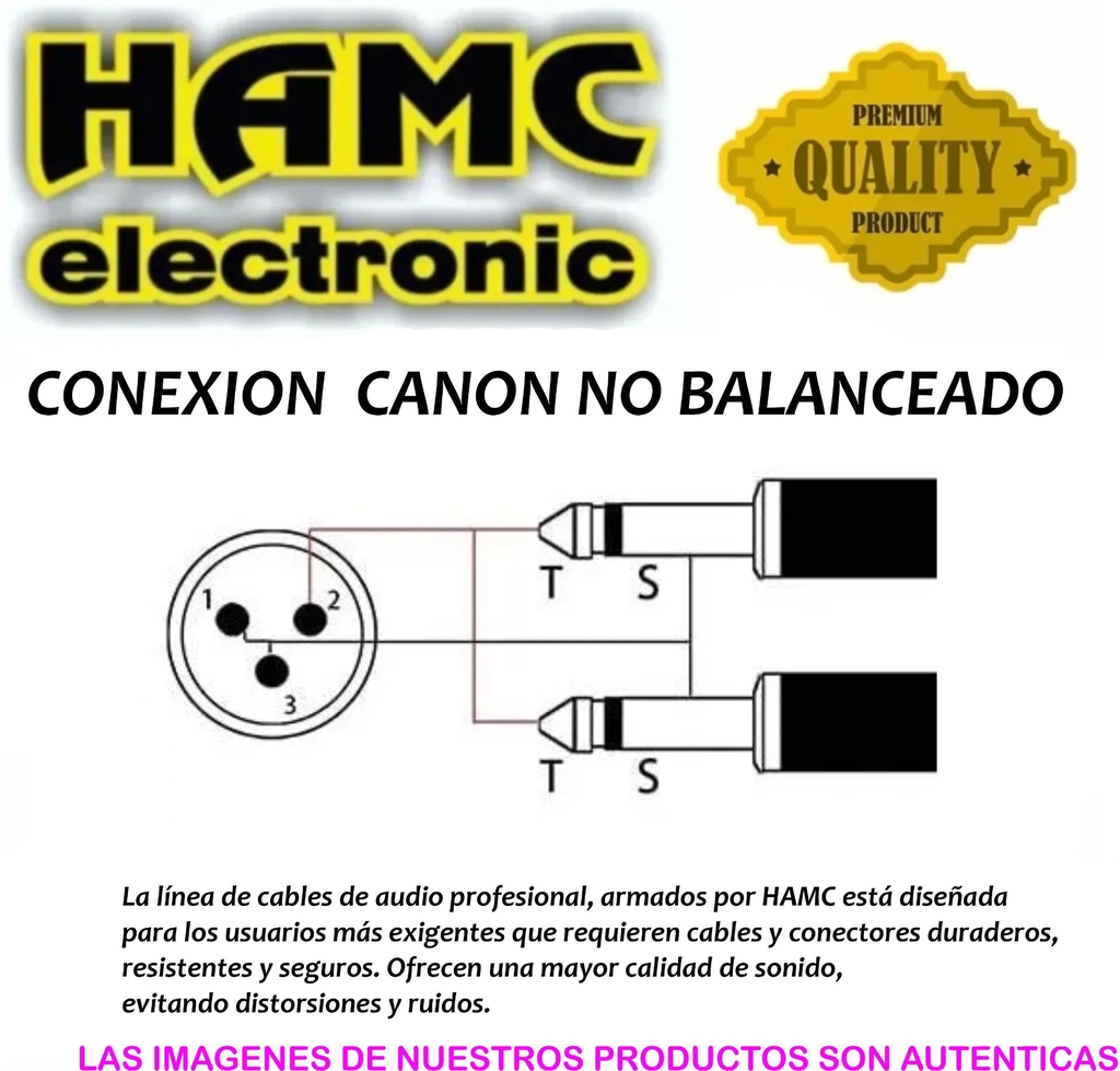 Cable Canon Xlr Macho Desbalanceado A 2 Plug 6,5mm Mono L Y R PREMIUM