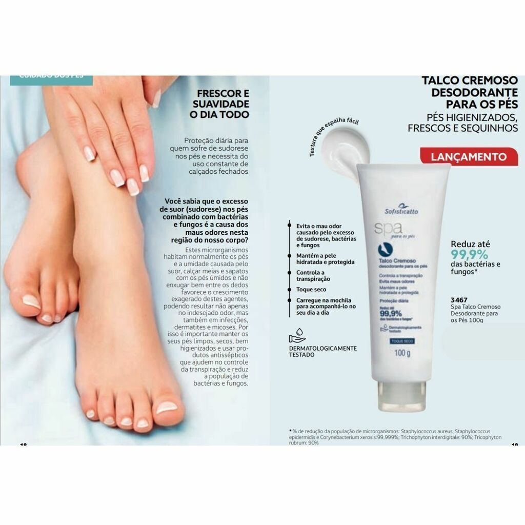 Talco Cremoso Desodorante Para os Pés Elimina Chulé Fungo e Mau Odores