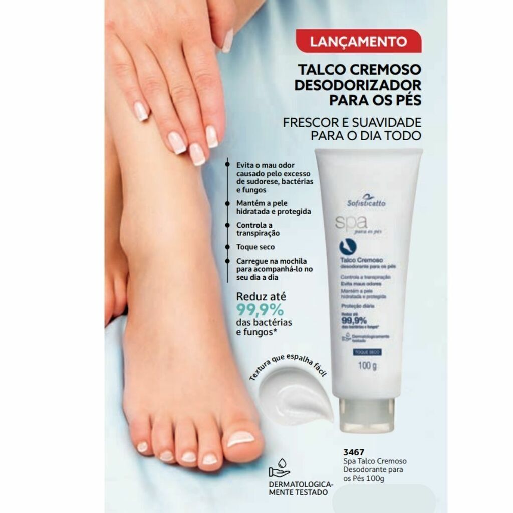 Talco Cremoso Desodorante Para os Pés Elimina Chulé Fungo e Mau Odores