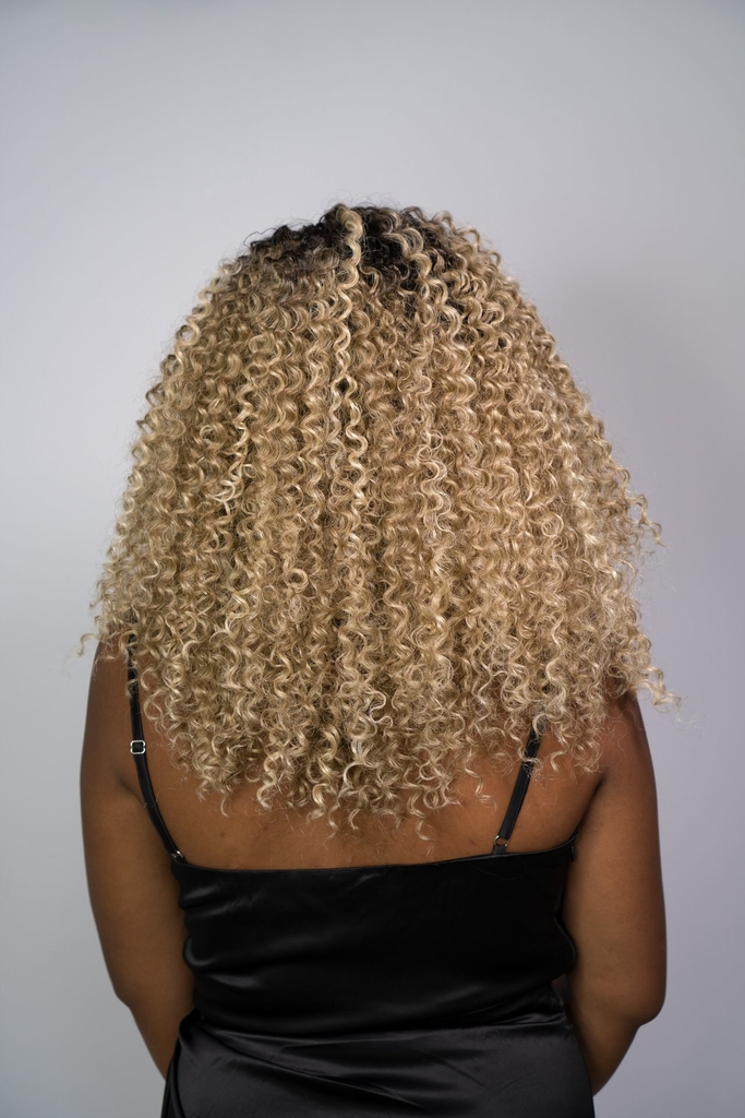 Lace Front cacheado loiro Repartição fixa lateral fibra orgânica