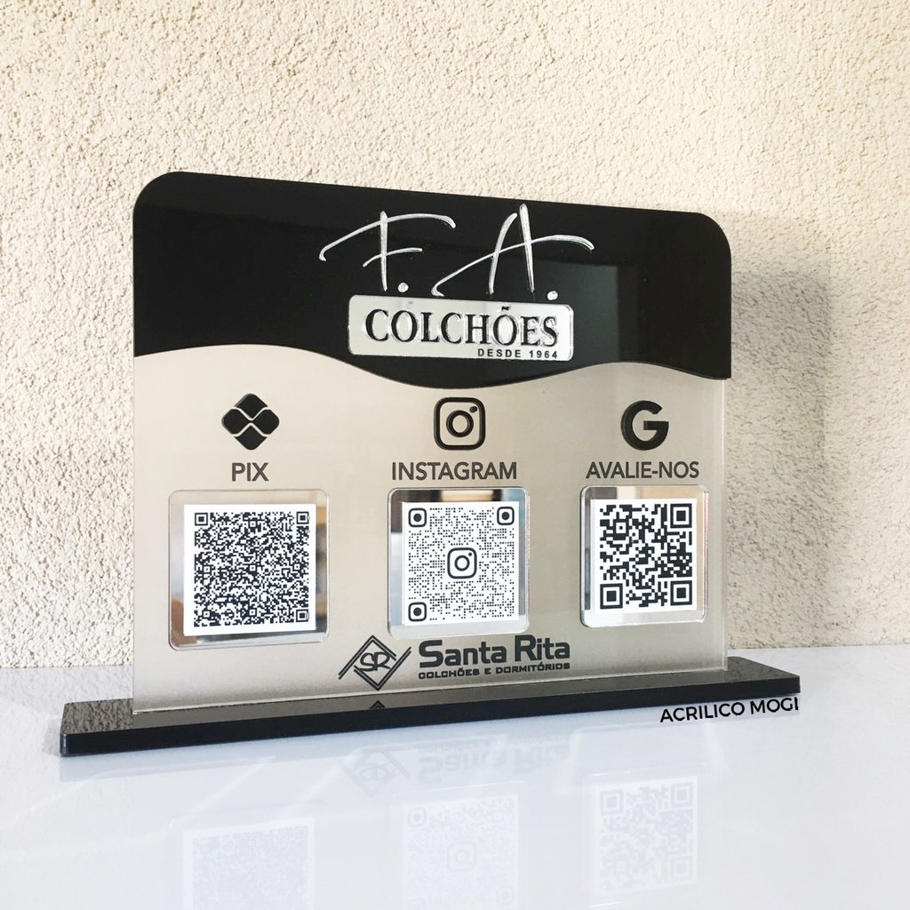 Placa Acrílico PIX QR CODE e Logo Alto Relevo
