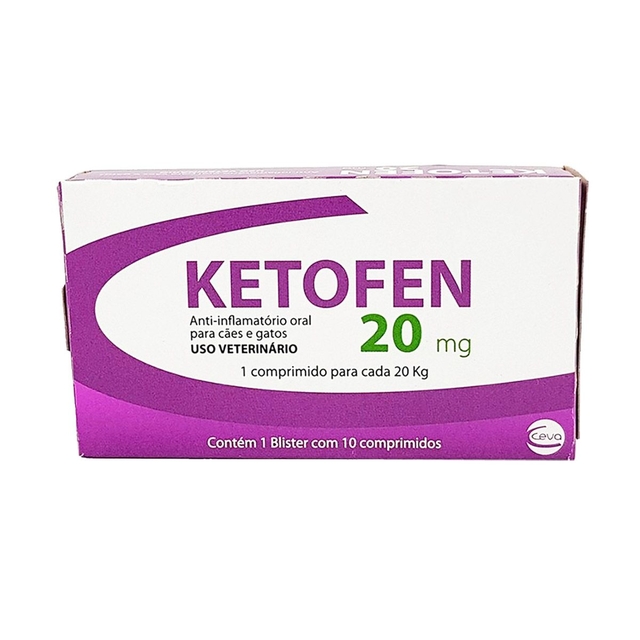 Ketofen 20mg 10 comprimidos para caes e gatos Antinflamatório Ceva