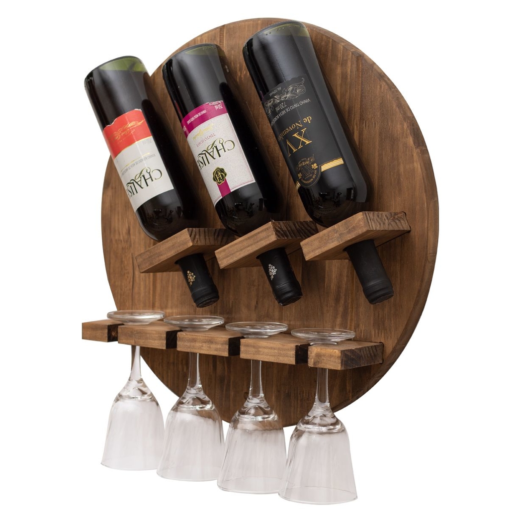 Adega de Parede Redonda Madeira porta Garrafas e Taças