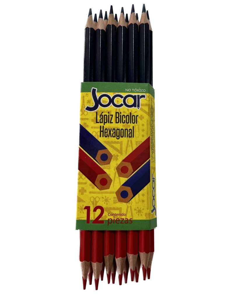 PAQUETE LAPIZ BICOLOR DELGADO HEXAGONAL JOCAR 12 PIEZAS