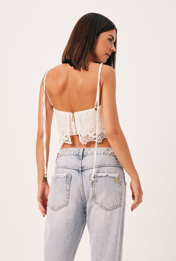 Top De Renda Tecido Plano Feminino Dimy