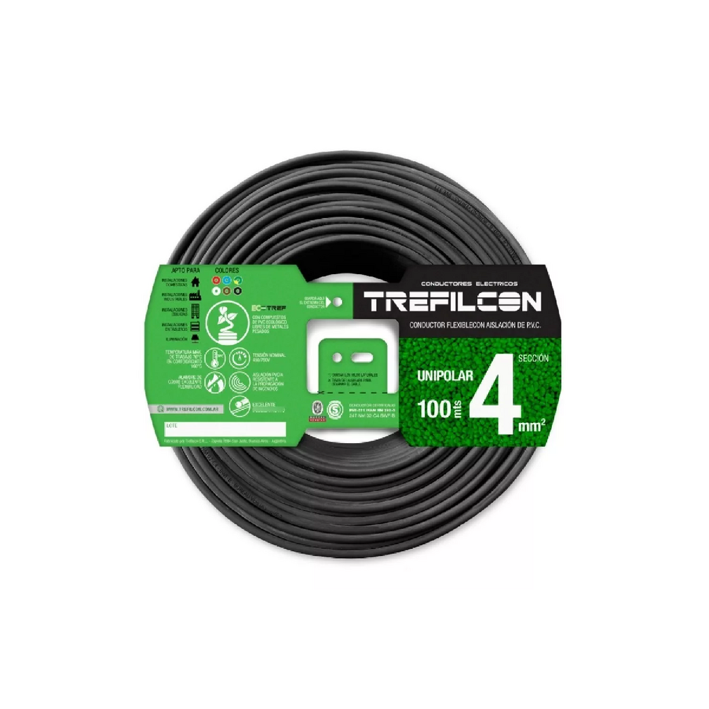 Cable Unipolar Negro Normalizado Trefilcon - 4 mm2 - por 100 Metros