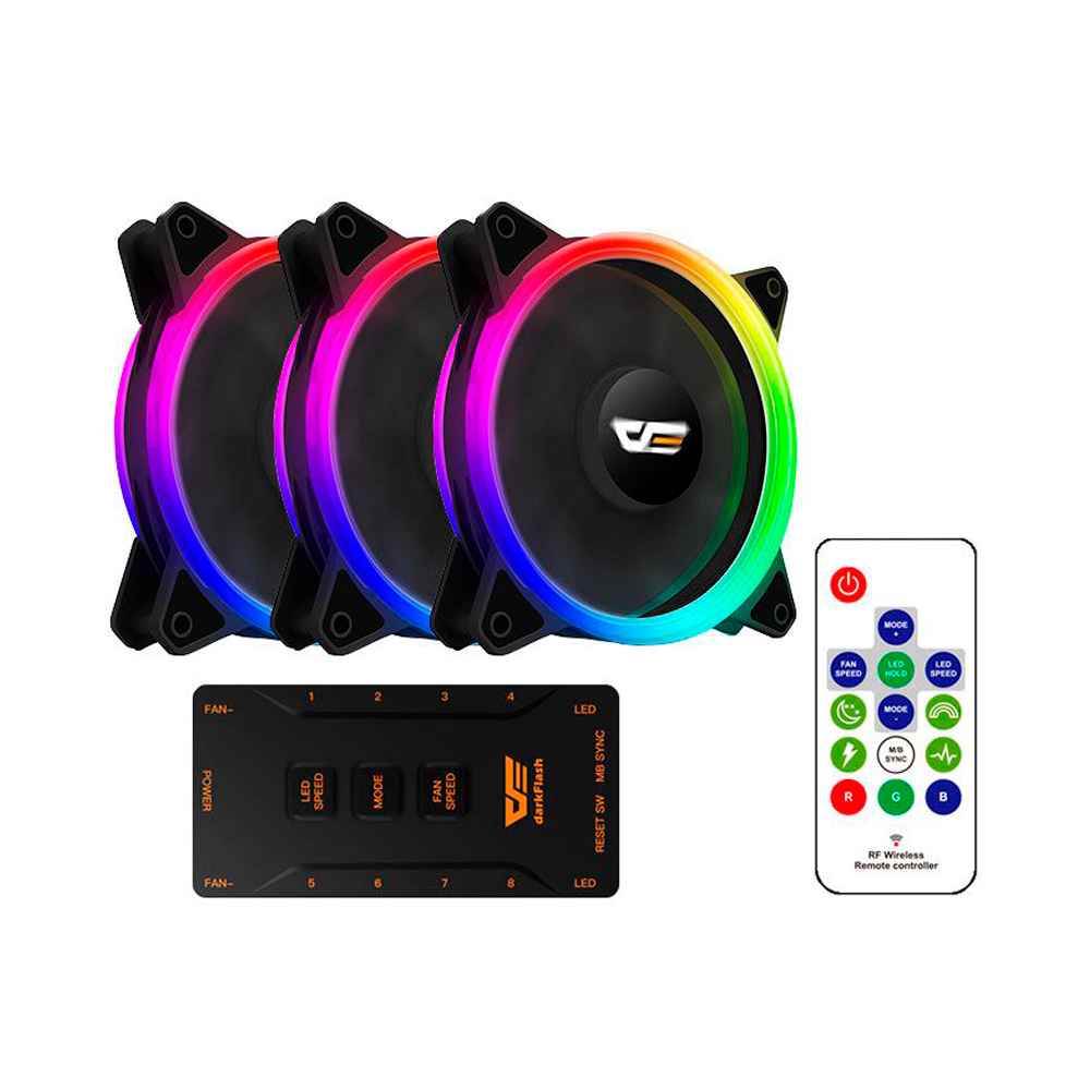 KIT COOLER FAN AIGO DARKFLASH DR12 3IN1 RGB C/ CONTROLE
