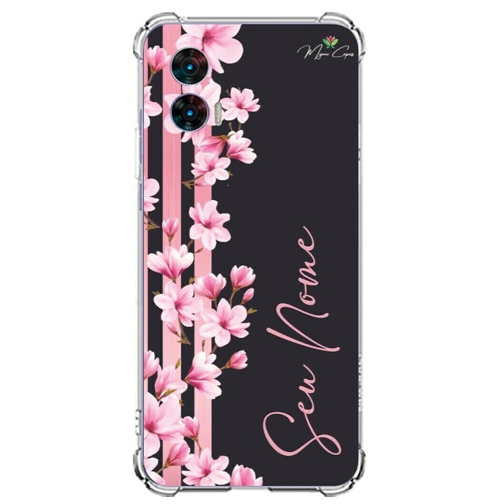 Capa para Moto Edge 30 Neo Personalizada Linhas Rosas e Flores de Cerejeira