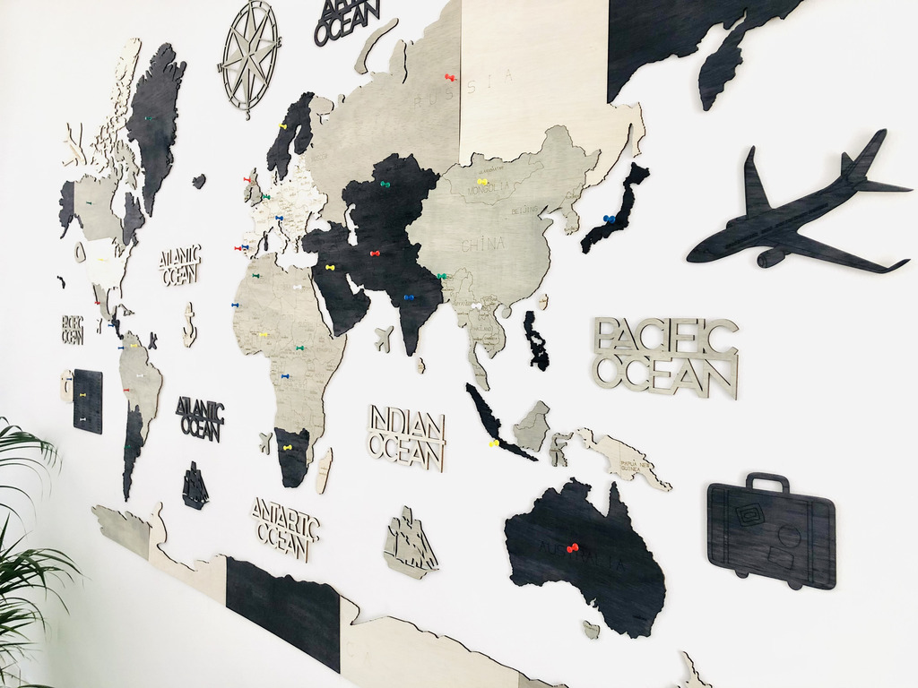 Mapa de madera del mundo para pared - Mapamundi