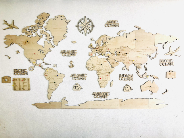 Mapa de madera del mundo para pared - Mapamundi