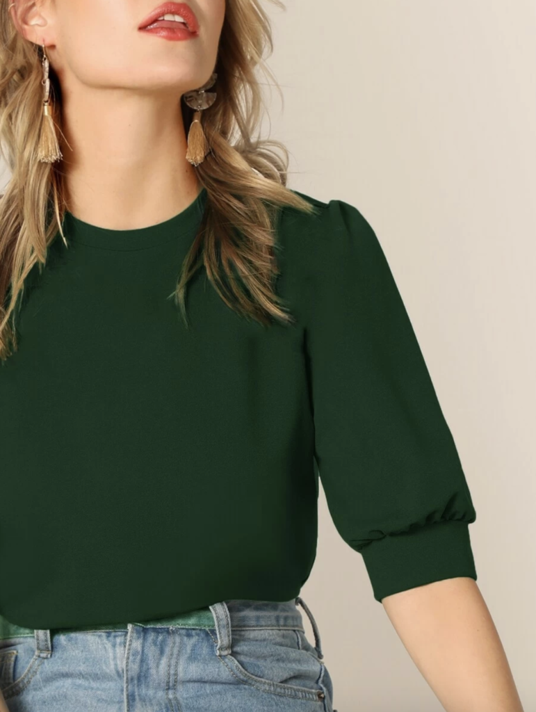 Venta > blusa verde esmeralda con jeans > en stock