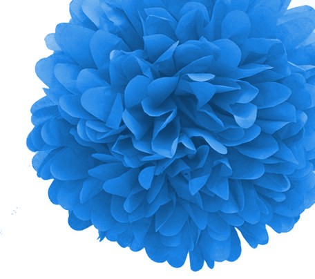 Pompones en papel seda azul. Paquete x 3 unidades en 20, 25 y 35 cm.