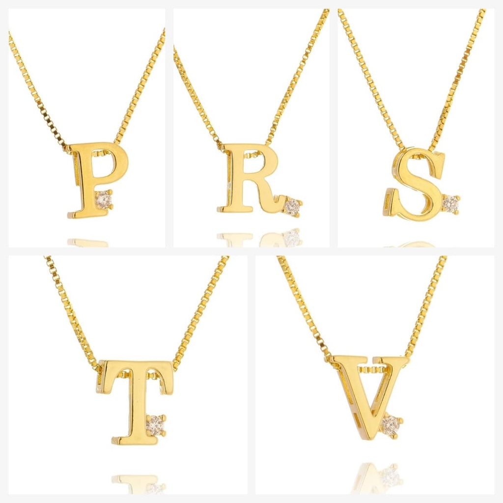 Colar Inicial Letra com Ponto de Luz Lua Mia Joias - Semijoia Folheada ...