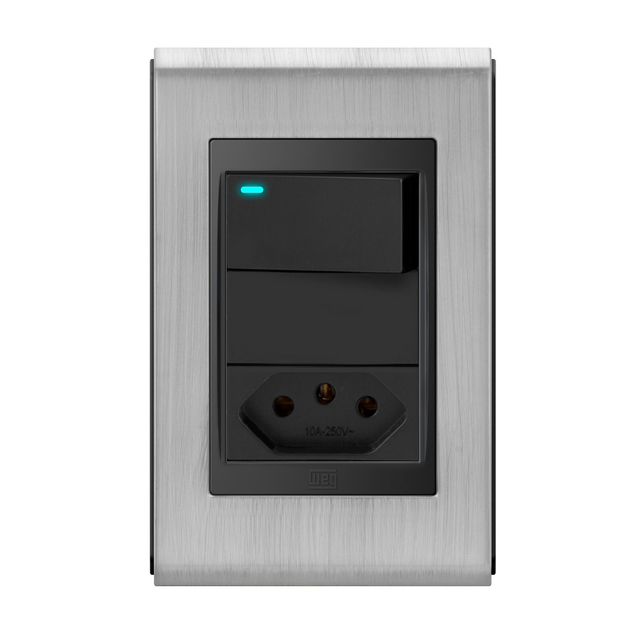 1 Interruptor LED + 1 Tomada 20A - Refinatto - Aço Escovado com Preto