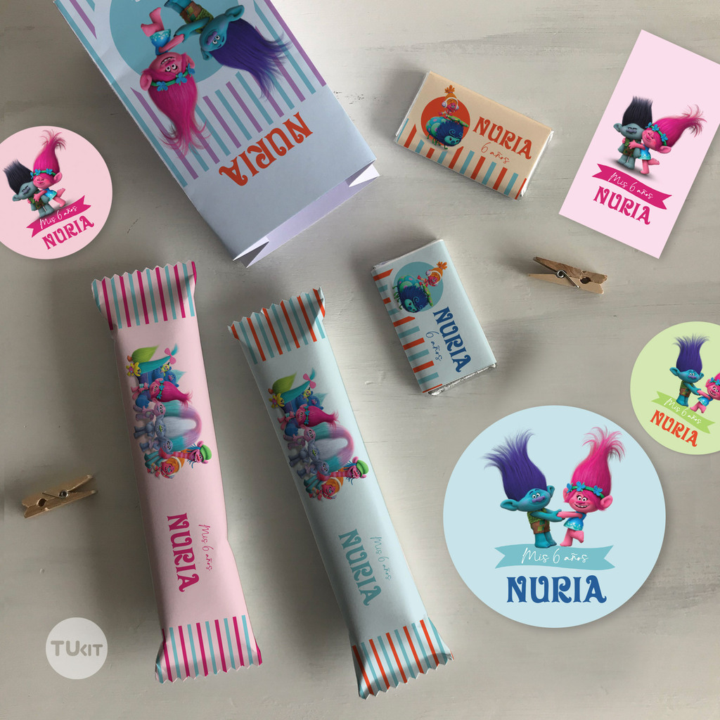 Kit imprimible trolls candy bar tukit - TuKit