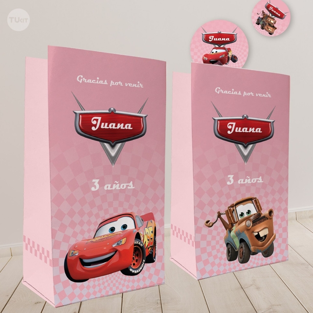 Bolsita golosinera imprimible cars rosa tukit