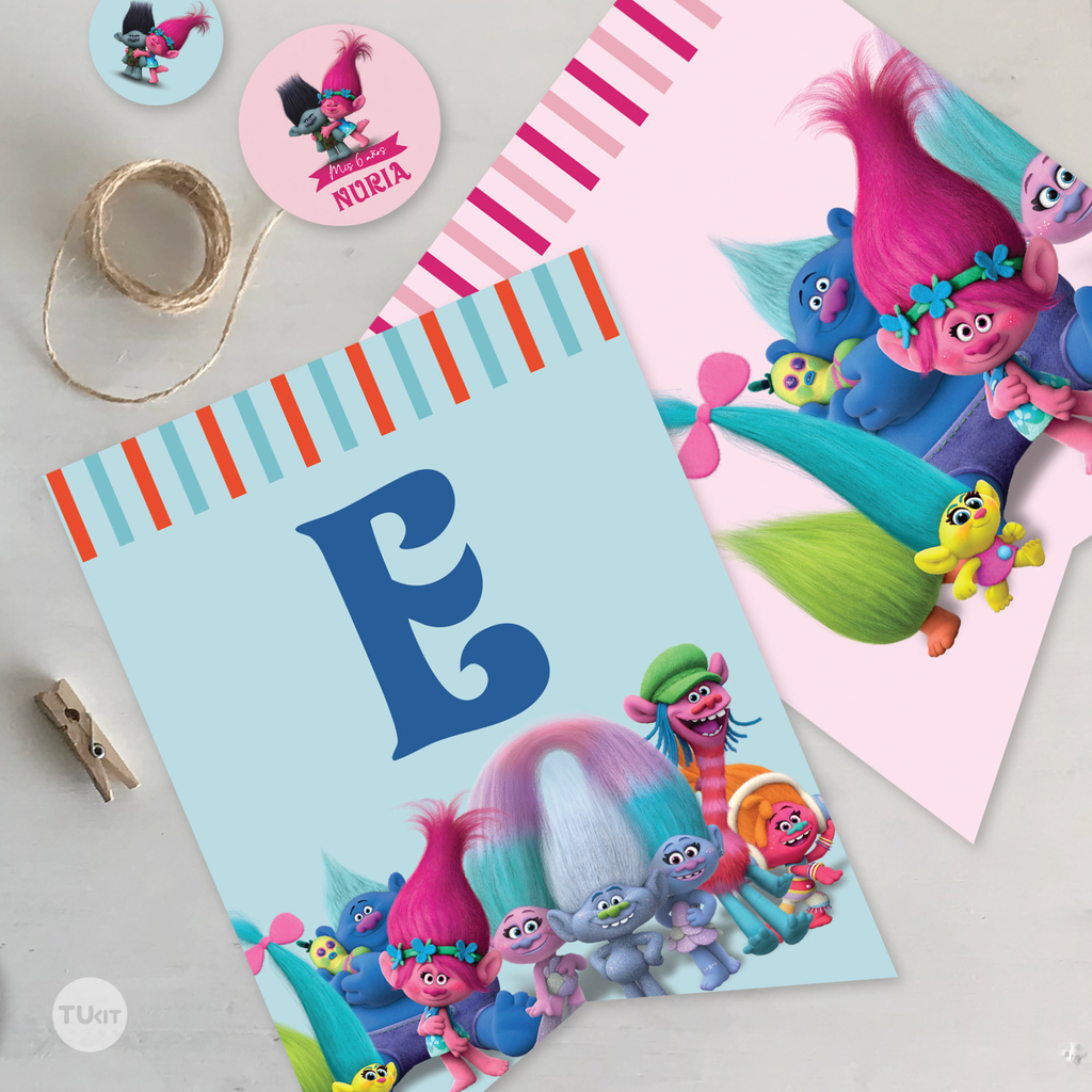 Kit imprimible trolls candy bar tukit - TuKit