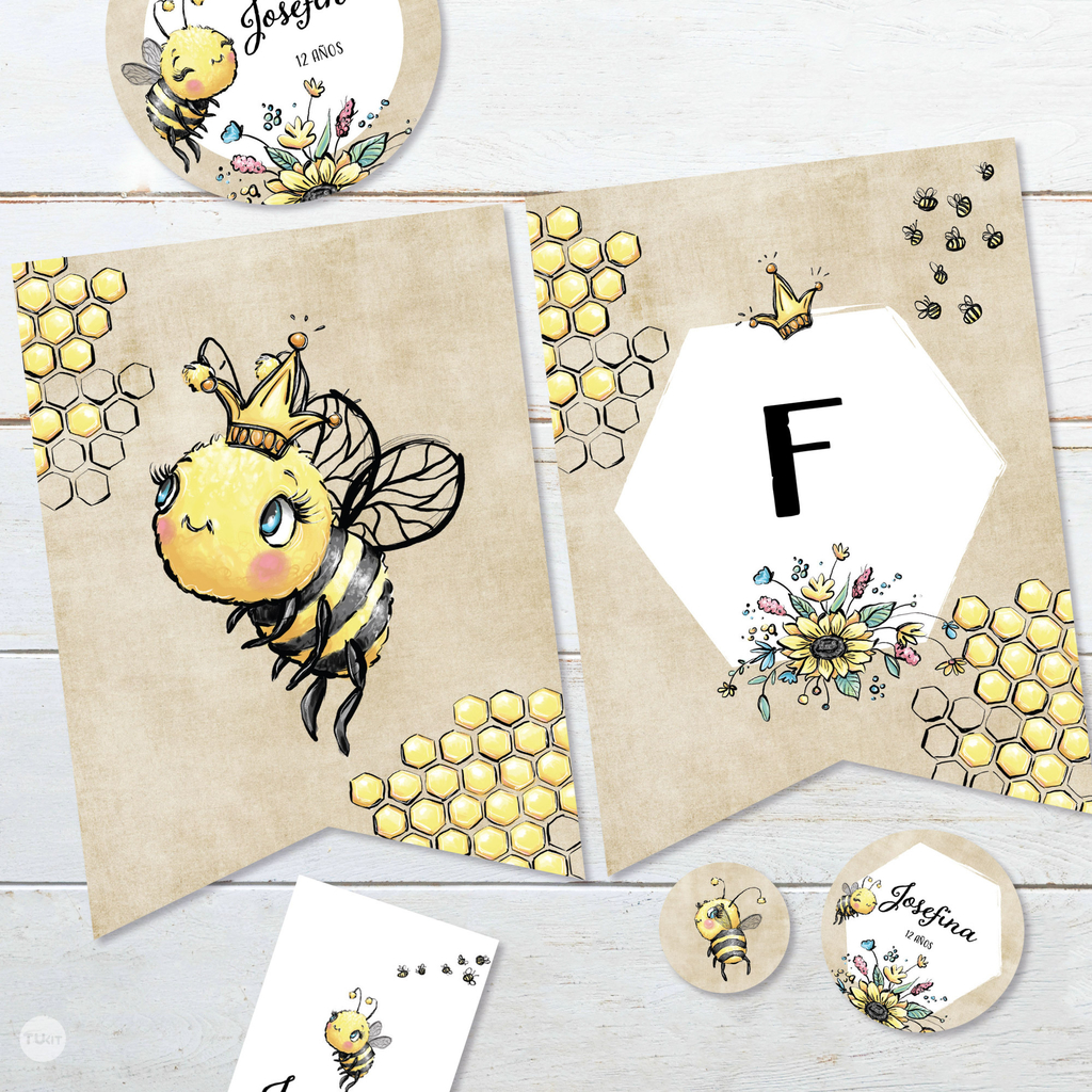 Kit imprimible abejas bee flores panal tukit - TuKit