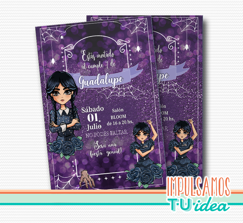 Invitación cumple Merlina de los locos Adams