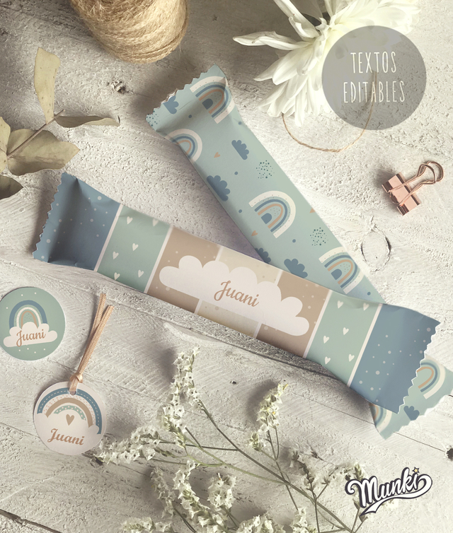 Kit Imprimible Arcoíris Azul pastel con textos Editables