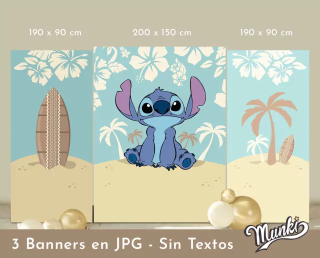 Kit imprimible de Stitch banner para decorar fondo de mesa de cumple