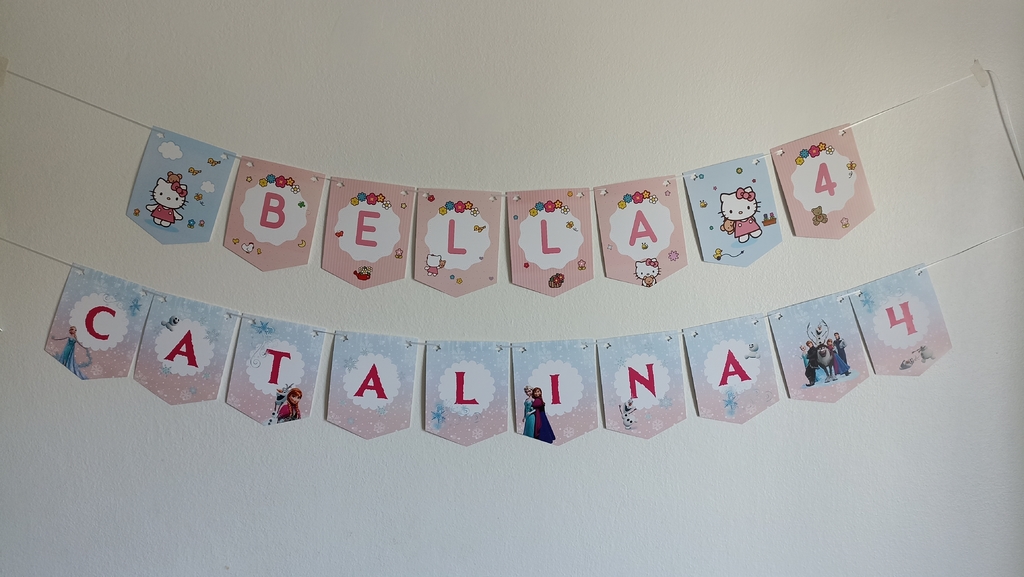 Banderin grande con nombre (8 piezas) - Bola de Luces