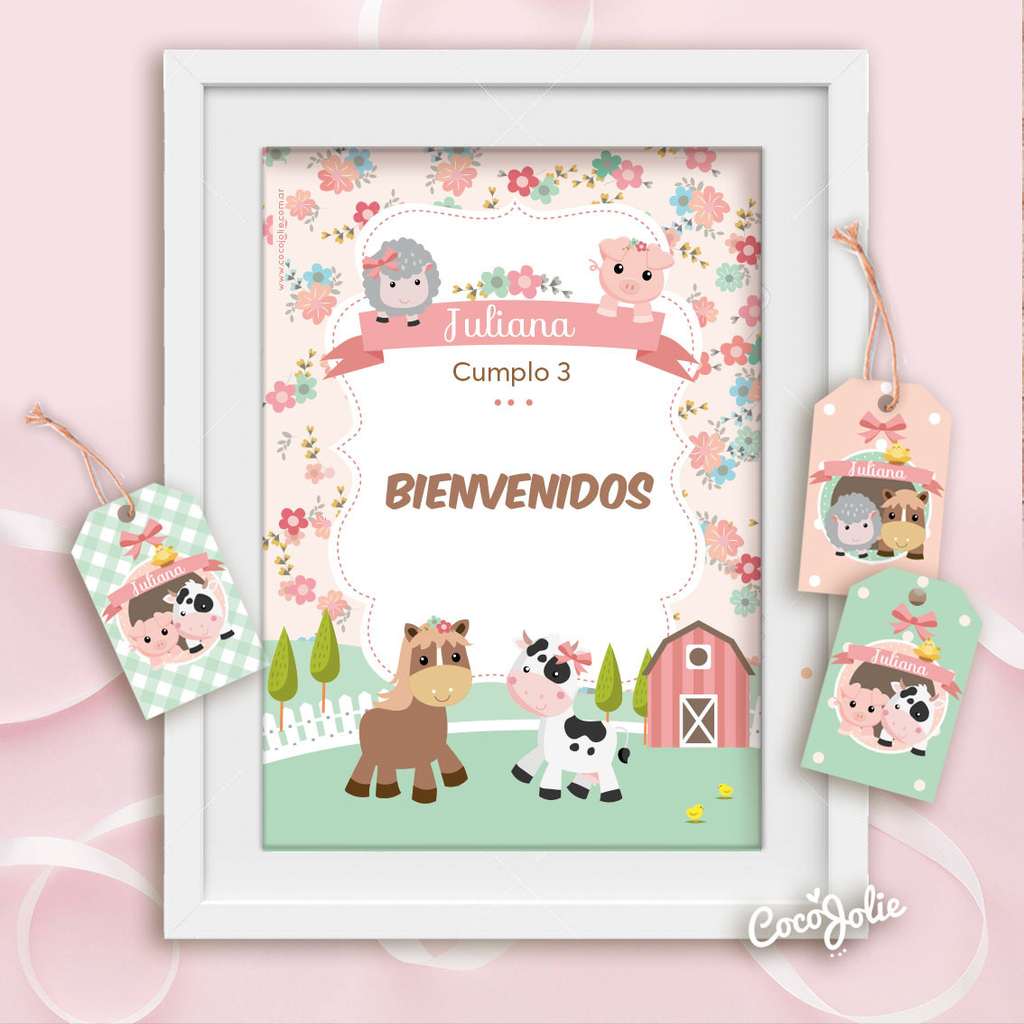 Kit Animalitos de la Granja Nena. Imprimible Personalizable