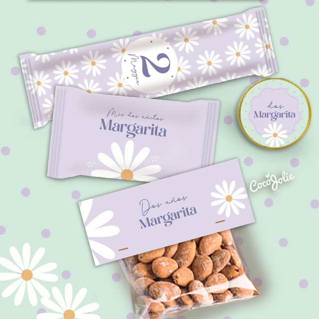 Kit imprimible Margaritas Violetas. Imprimible Personalizable