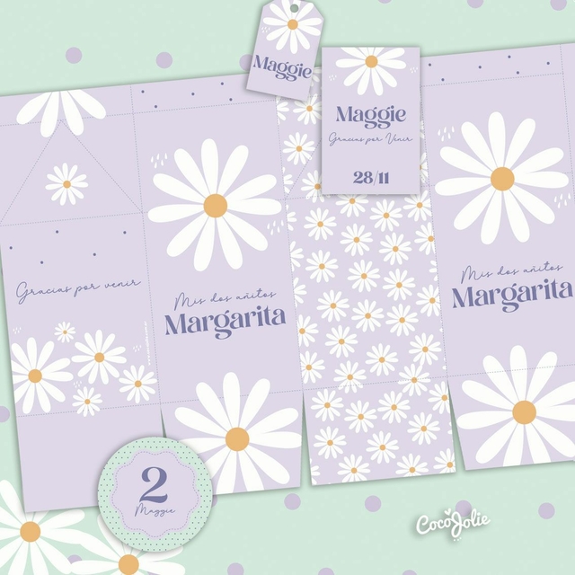 Kit imprimible Margaritas Violetas. Imprimible Personalizable