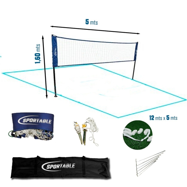 Cancha de Badminton 5mts x 1,60mts con estacas + cintas demarcación