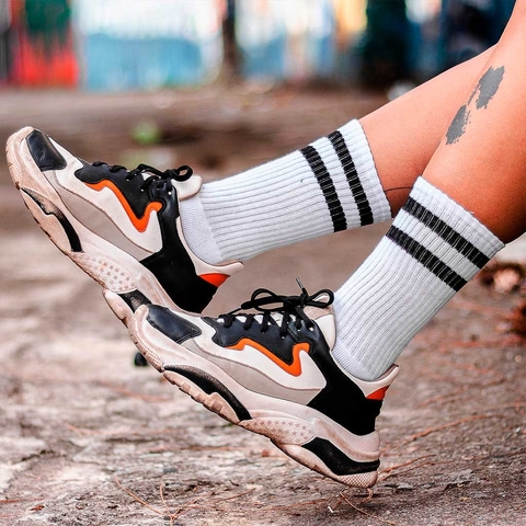 Meia Treze Core - 3 Listras Branca - Cano Longo