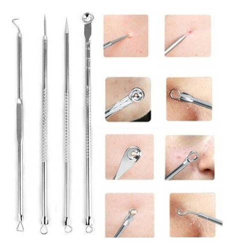 Kit X4 Sacacomedones Removedor Acne Puntos Negros Metalicos