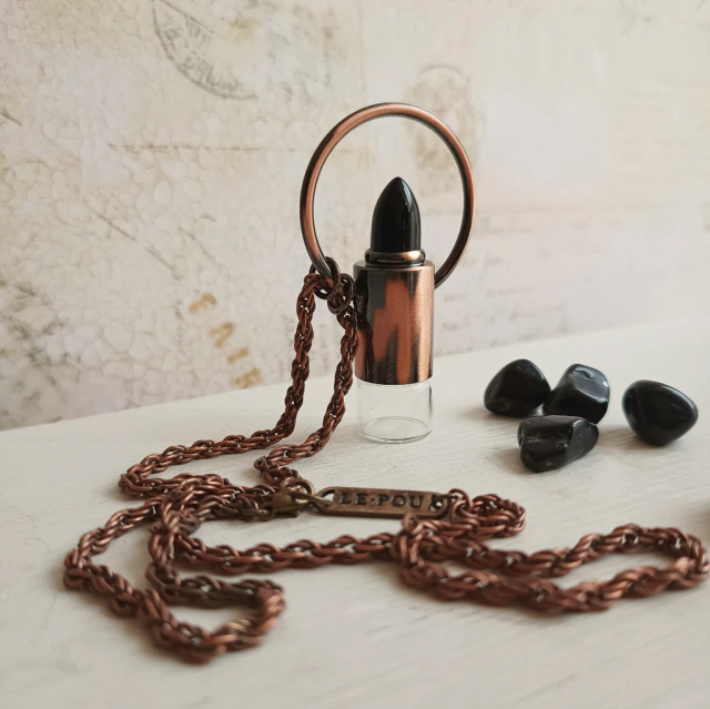 Collar Orbit Perfumer cobre - obsidiana negra