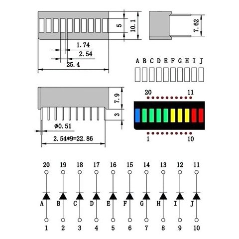 Barra Gráfica de LED 10 Segmentos 4 Cores