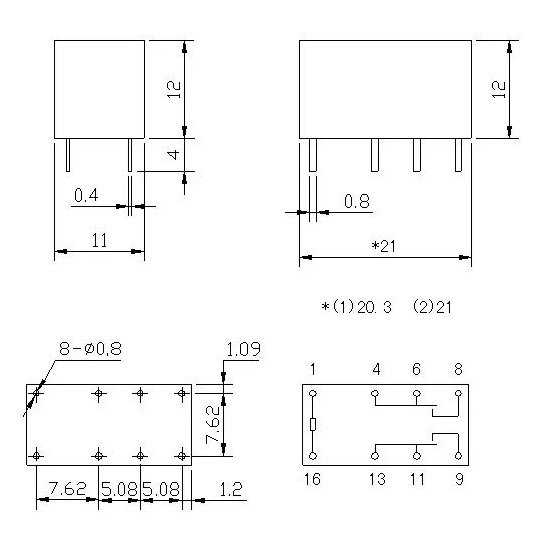 JRC-19F – Relé 12VDC 1A 8 Terminais