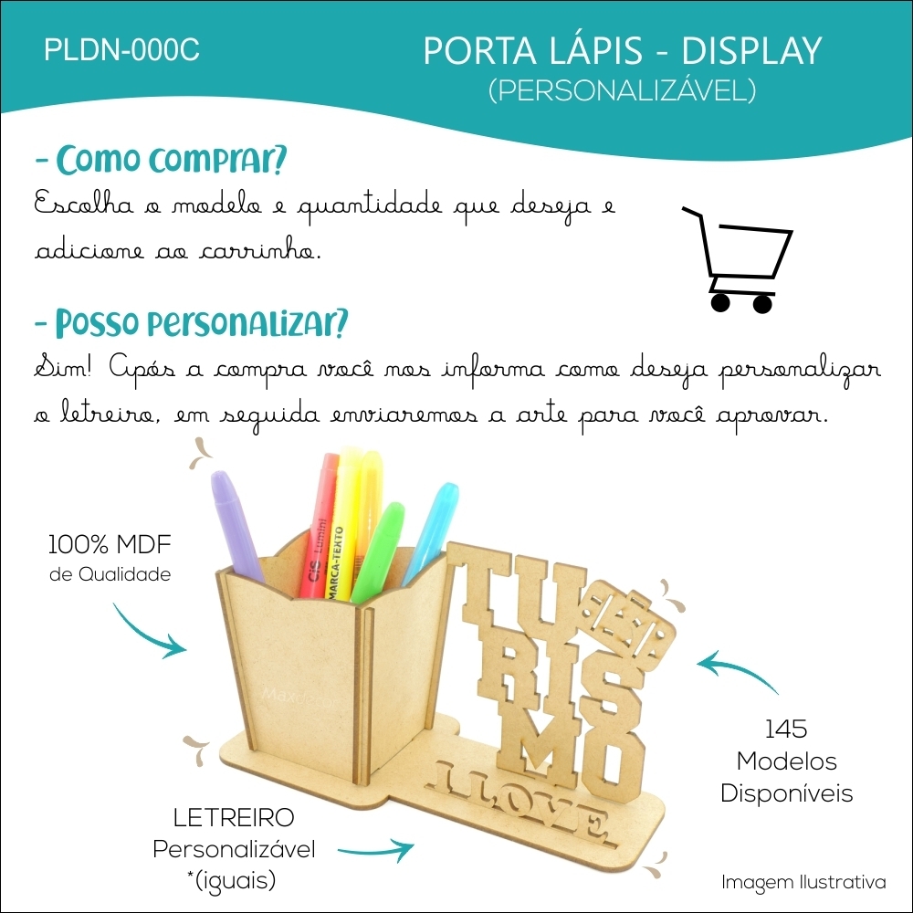 10 Porta Lápis Com Display e Nome Personalizado Mdf - Informática
