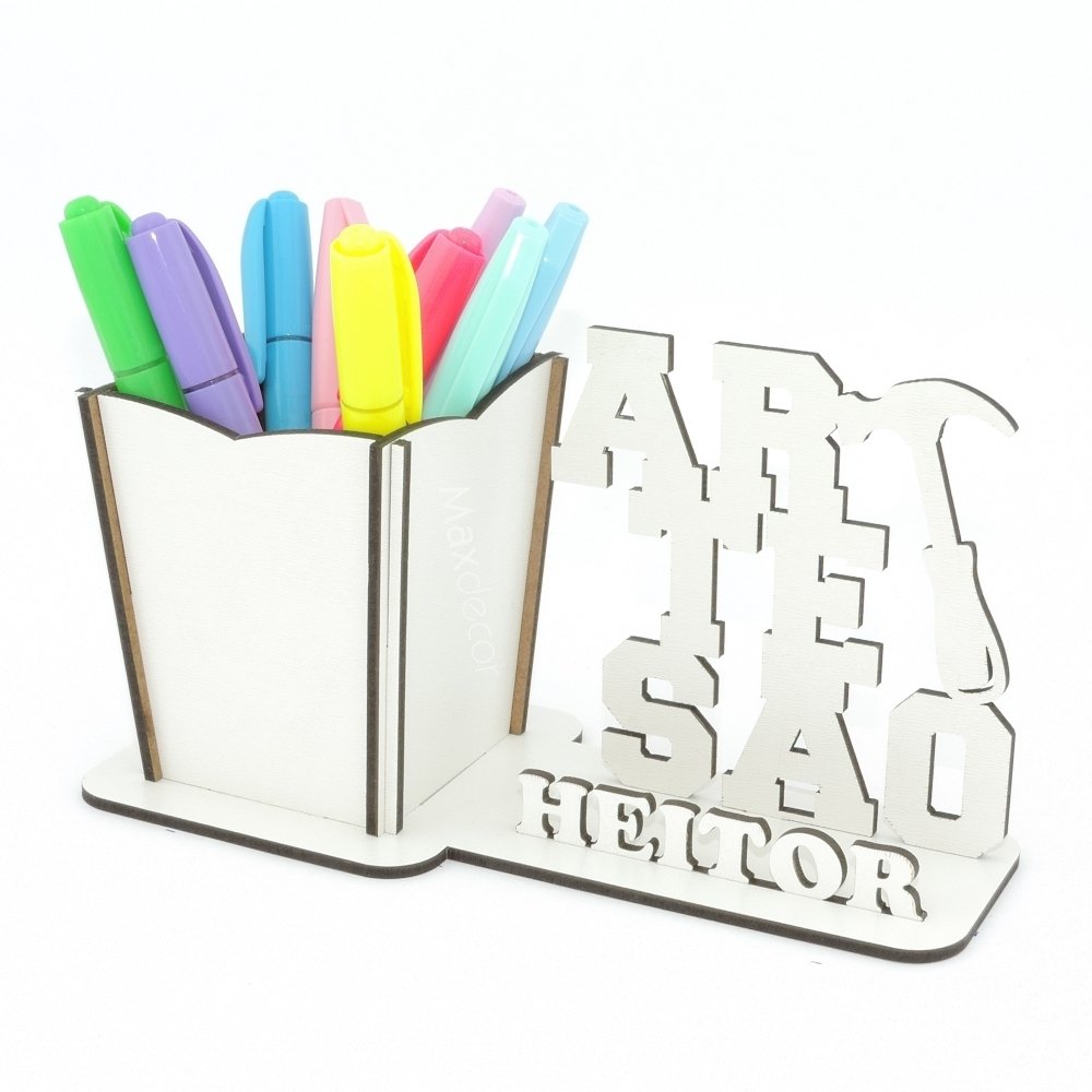 Porta Lápis Com Display Personalizado MDF Branco - Artesão