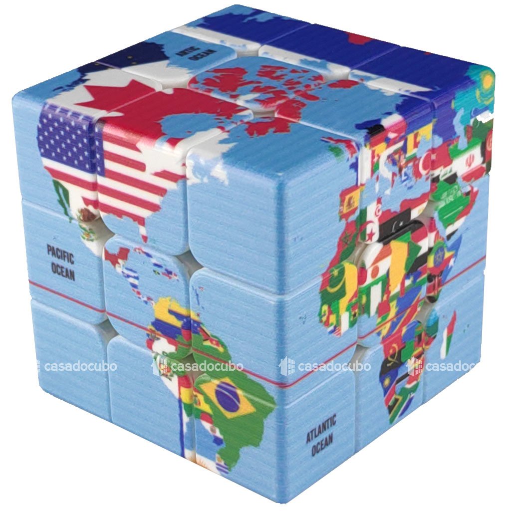 Cubo Mágico 3x3x3 Warina Mapa do Mundo Bandeiras Geografia