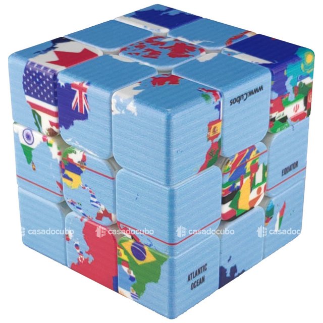 Cubo Mágico 3x3x3 Warina Mapa do Mundo Bandeiras Geografia