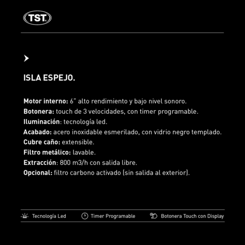 Campana Isla TST Espejo Negra | Punto Parrilla | Todo para tu Cocina