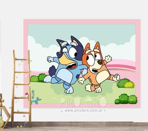 Banner Imprimible Bluey rosa Sin Texto - Pirulero