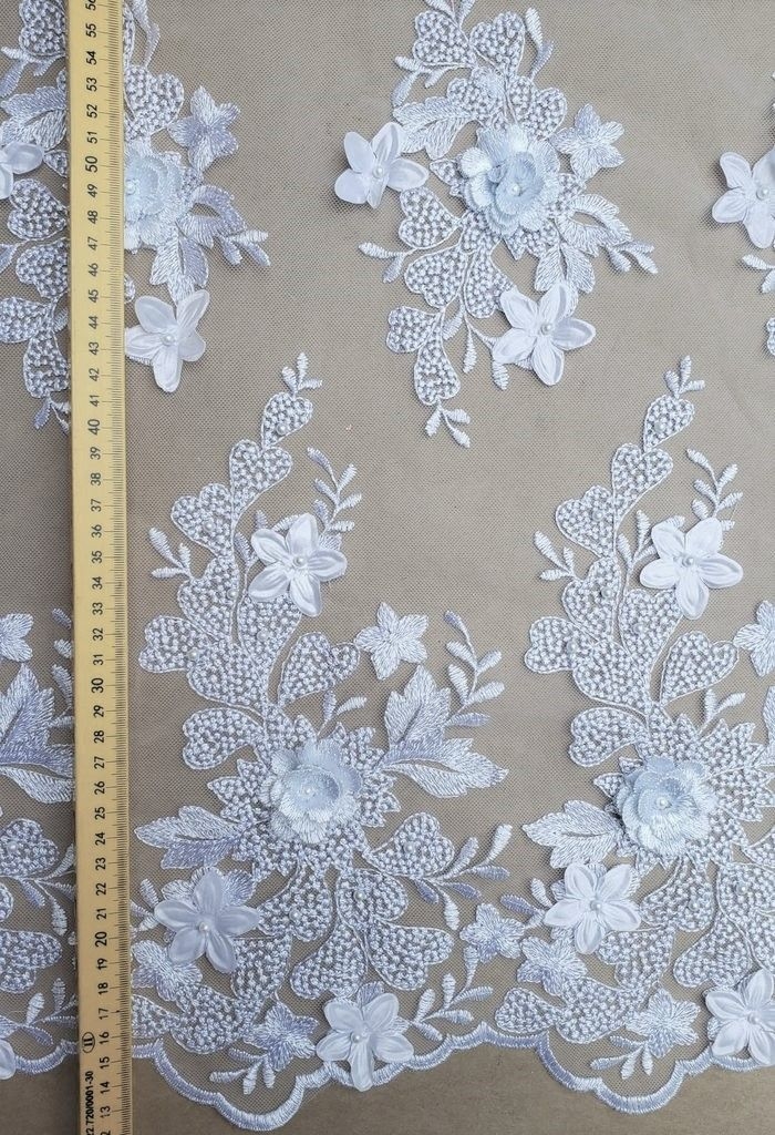 Tecido Tule Bordado Floral Branco